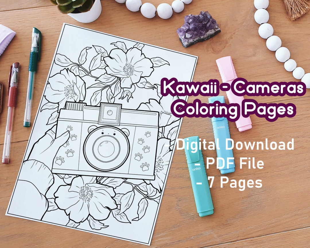 Kawaii Cameras Coloring Pages | Cute | Printable| Floral | Digital ...