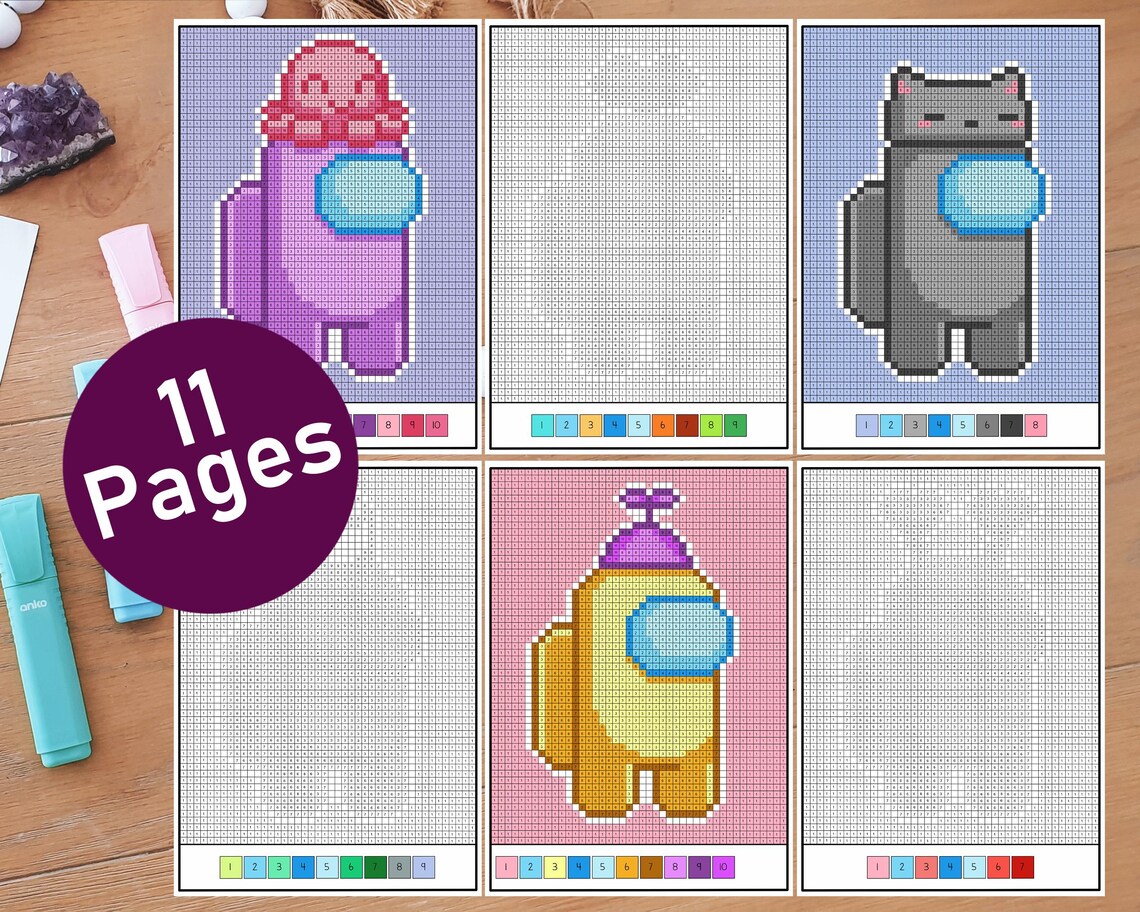 Among Us Color by Number: Pixel Art Coloring Pages (PDF Download ...