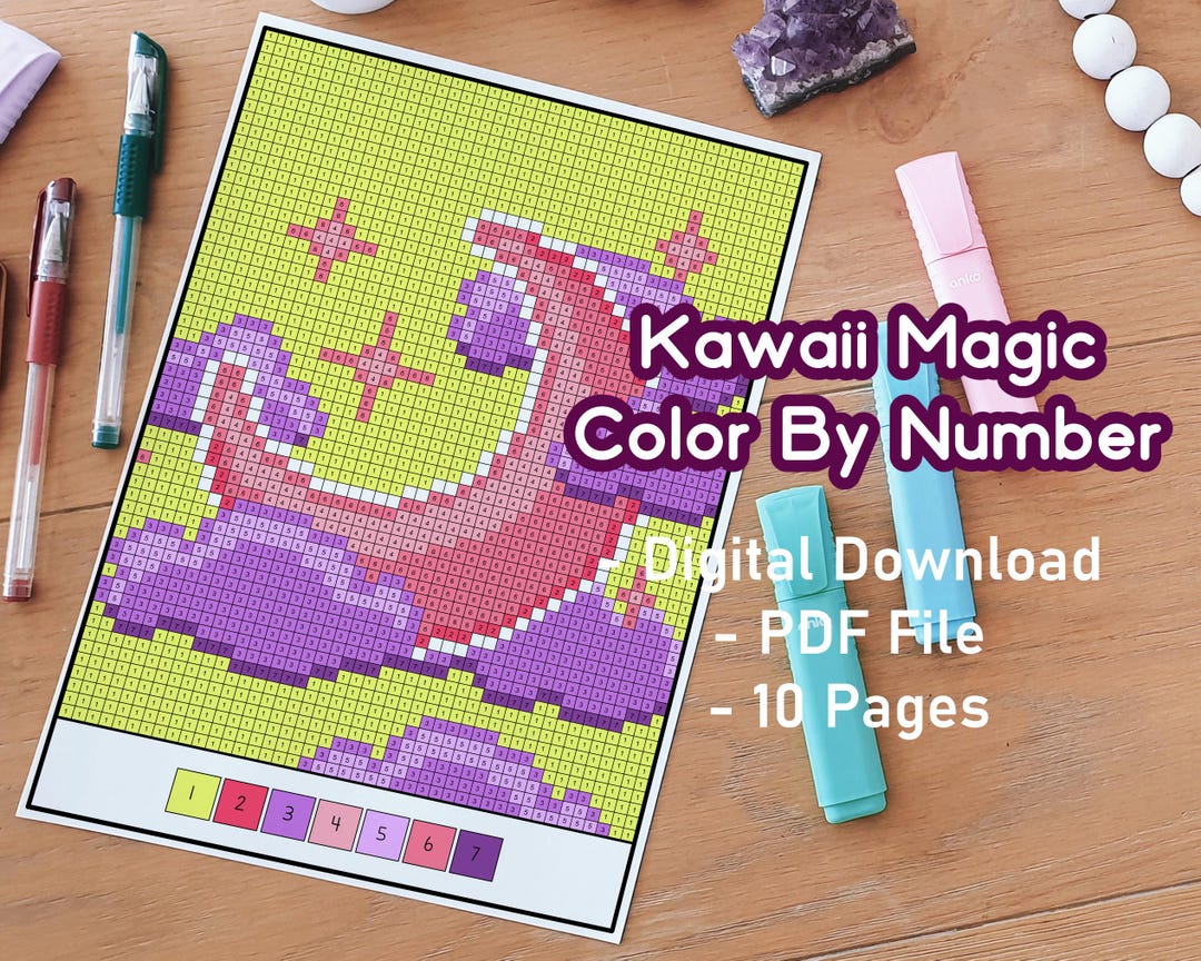 Pixel Kawaii Magic Color by Numbers Coloring Pack | Magical Coloring ...
