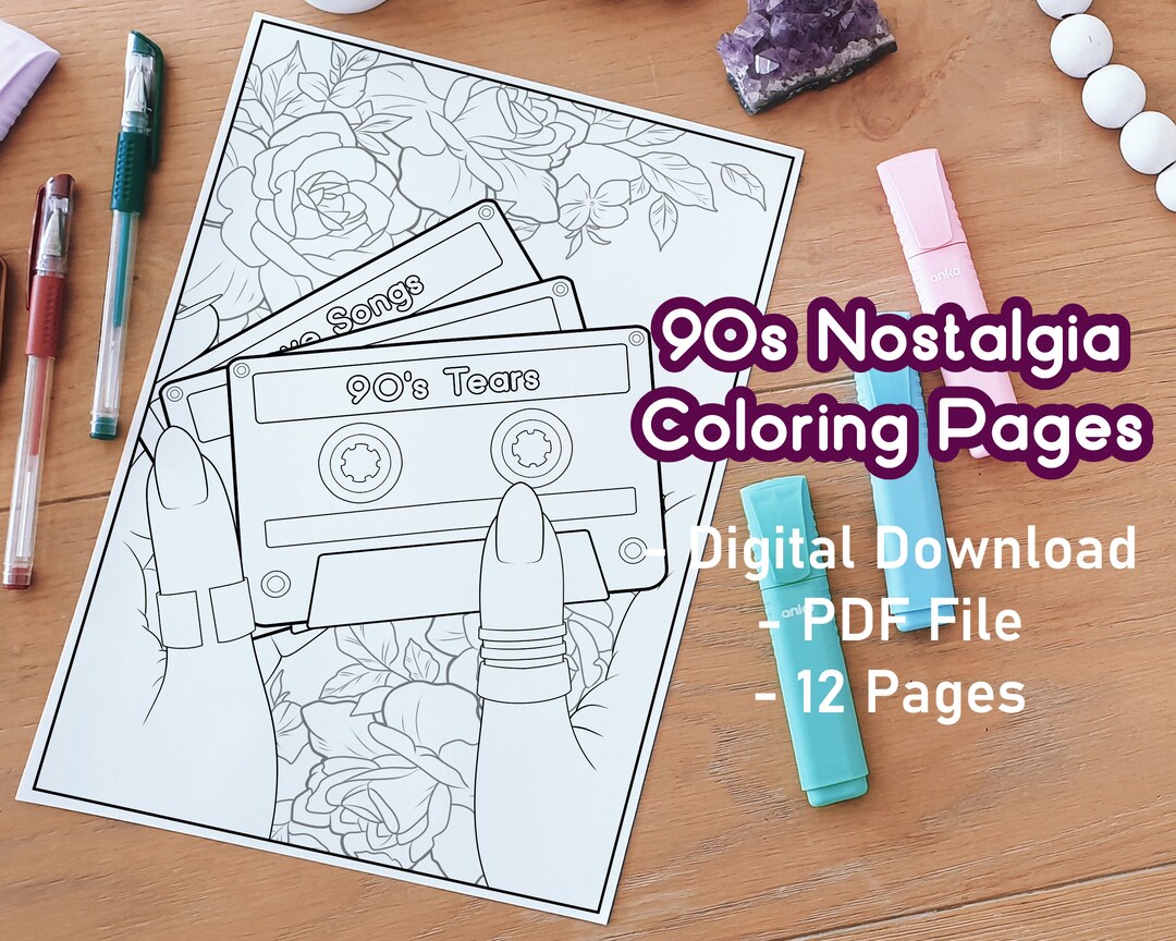 90s Nostalgia Coloring Pages Pack 3 90s Things Adult Coloring Pack ...