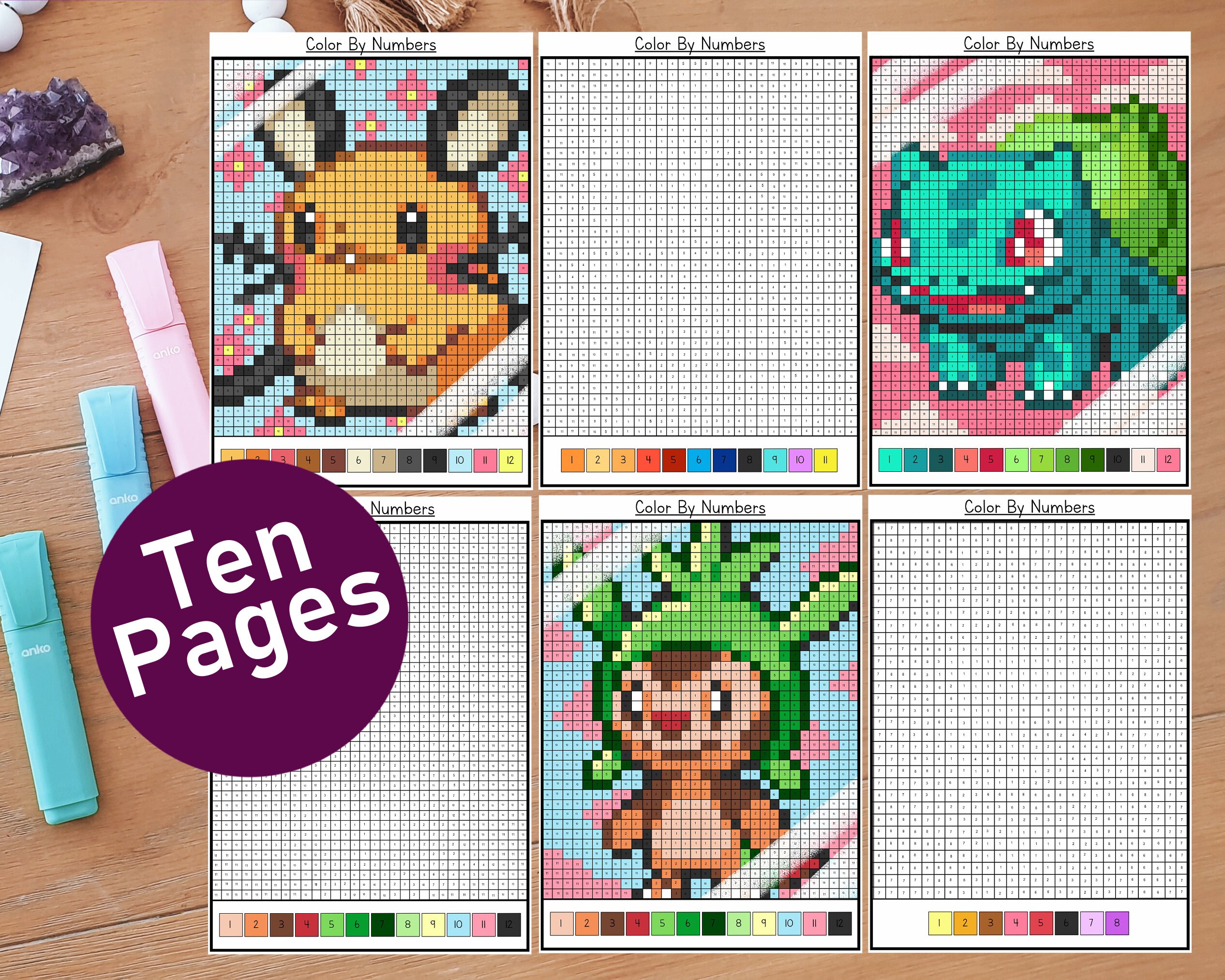 Cartoon Color by Numbers Pack 1 | Printable Coloring Pages | Poke ...