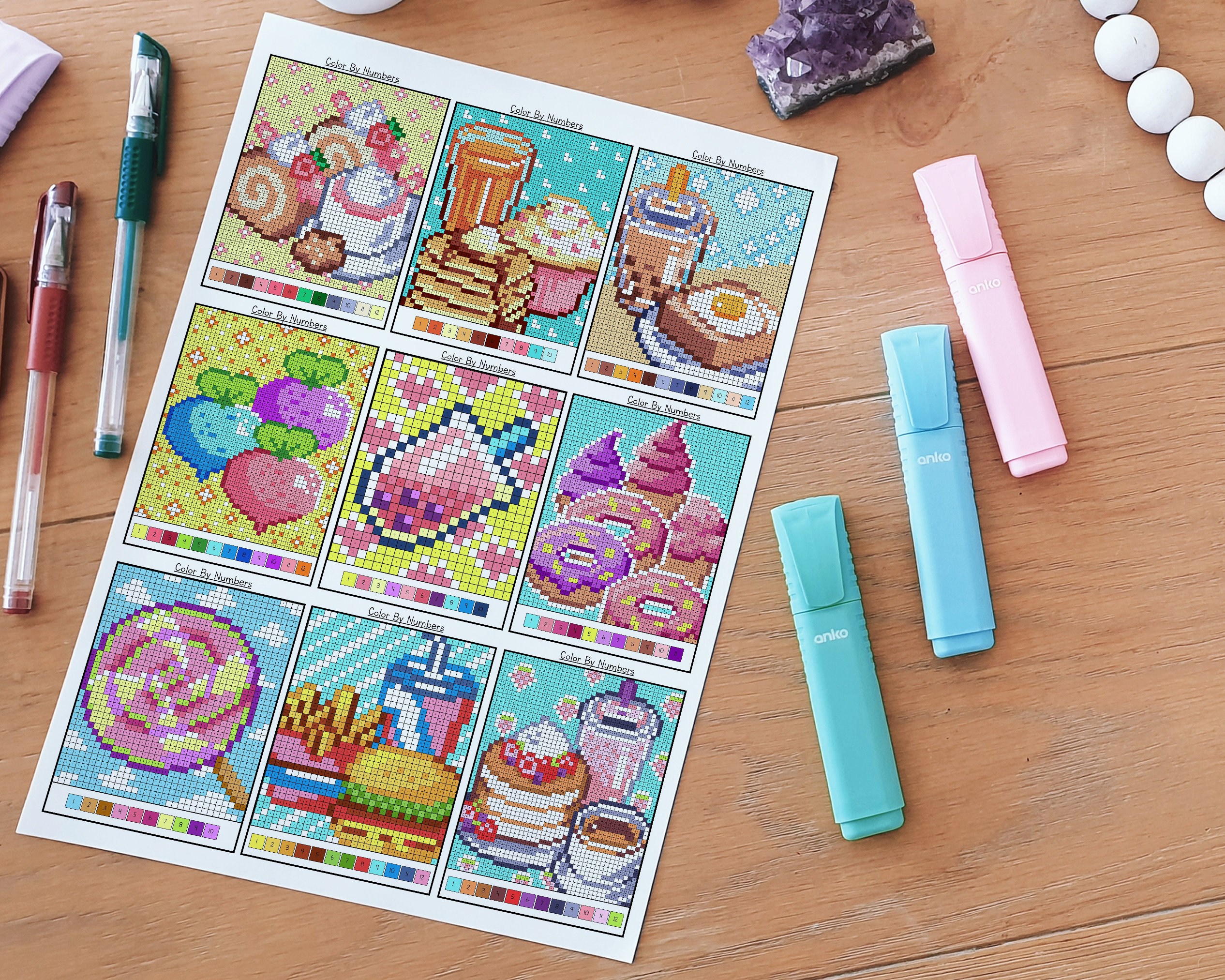 Pixel Food Color by Numbers | Cute Coloring Pages | Kawaii Food ...