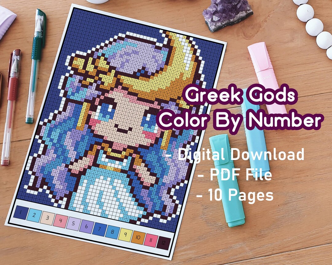 Pixel Greek Gods and Goddesses Color by Number Coloring Pack ...