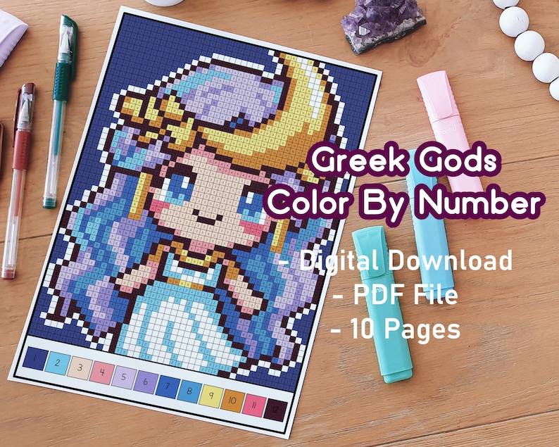 Pixel Greek Gods and Goddesses Color by Number Coloring Pack ...