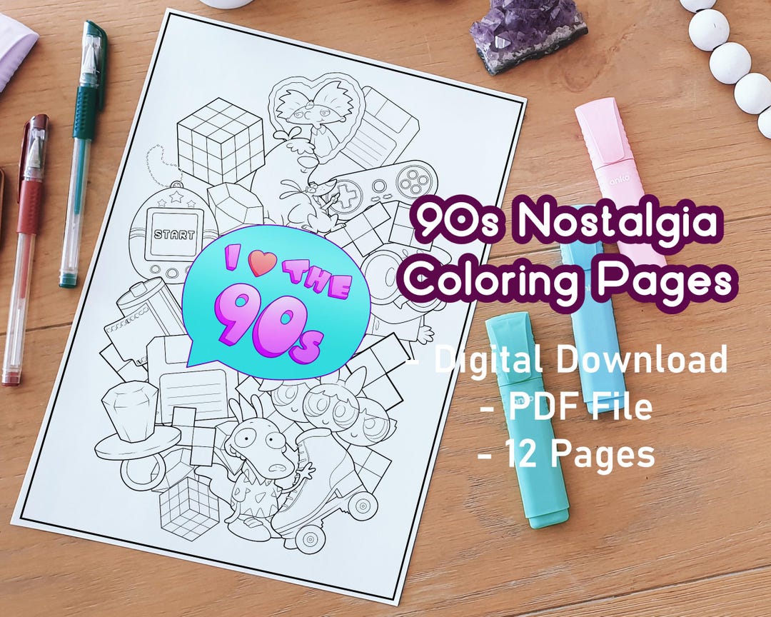 90s Nostalgia Coloring Pages: Retro Kawaii Designs (PDF) - Etsy