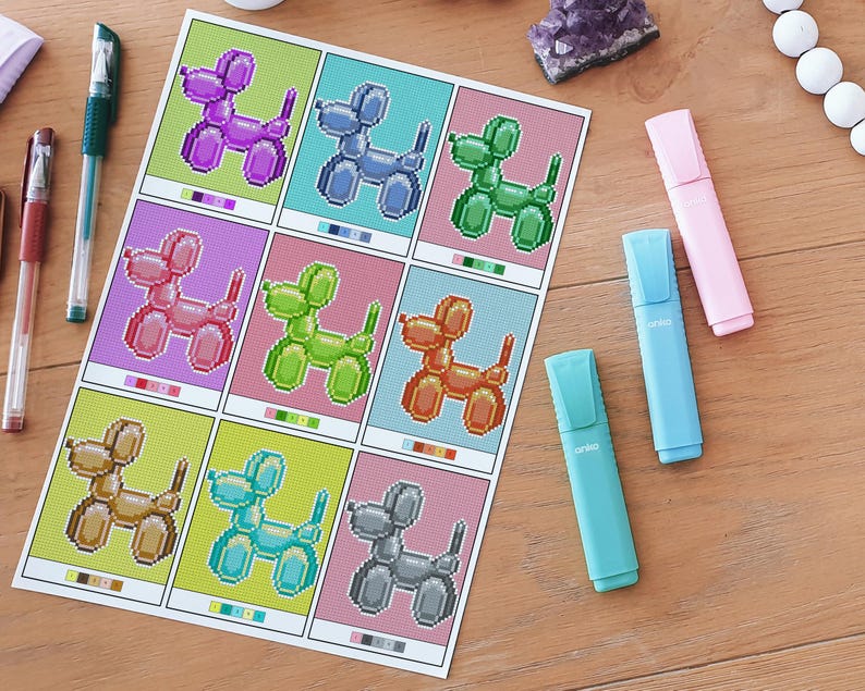 Pixel Balloon Dog Color by Numbers Coloring Pack | Pet Coloring Pages ...