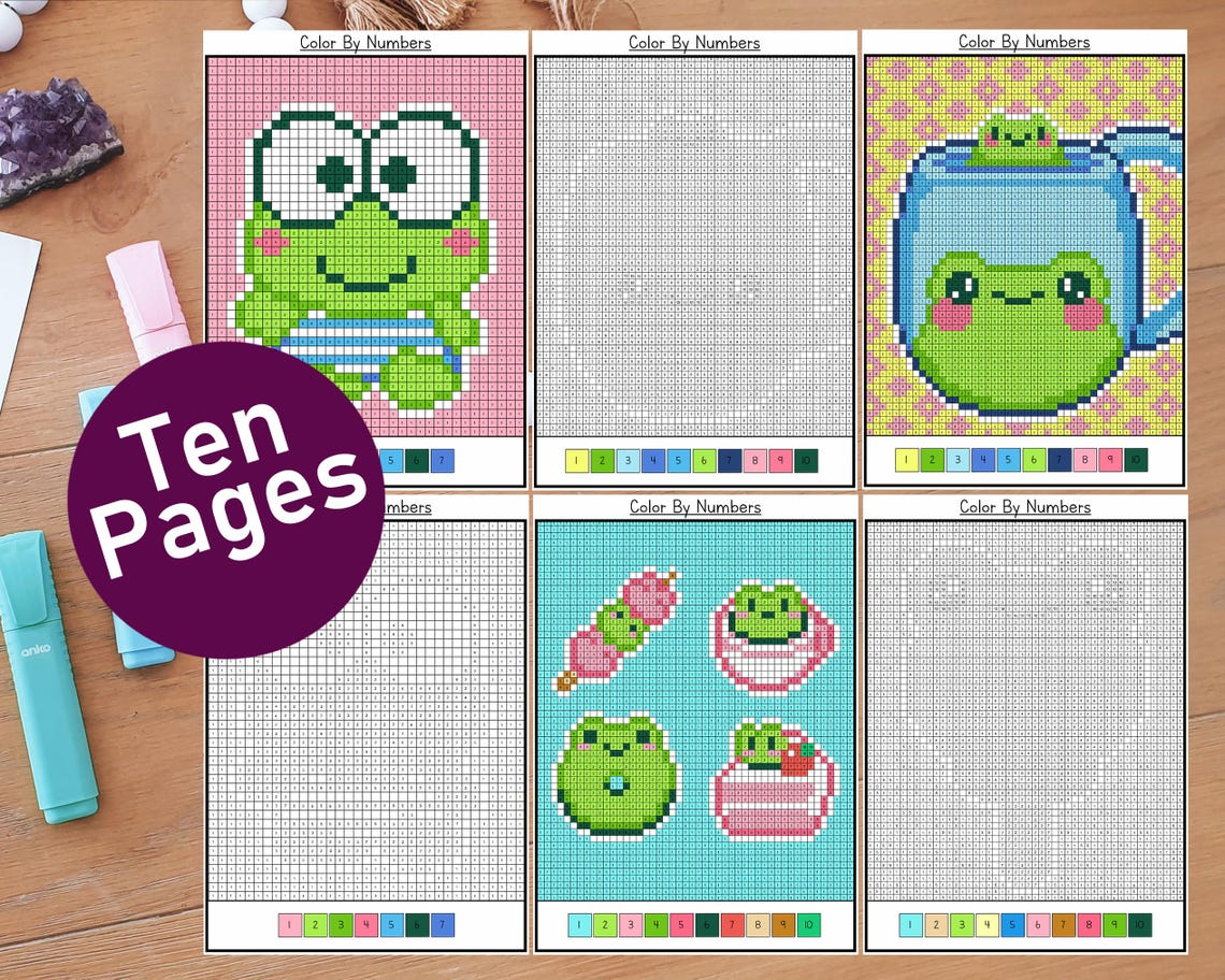 Pixel Frogs Color by Numbers Coloring Pack | Pets Coloring Pages ...