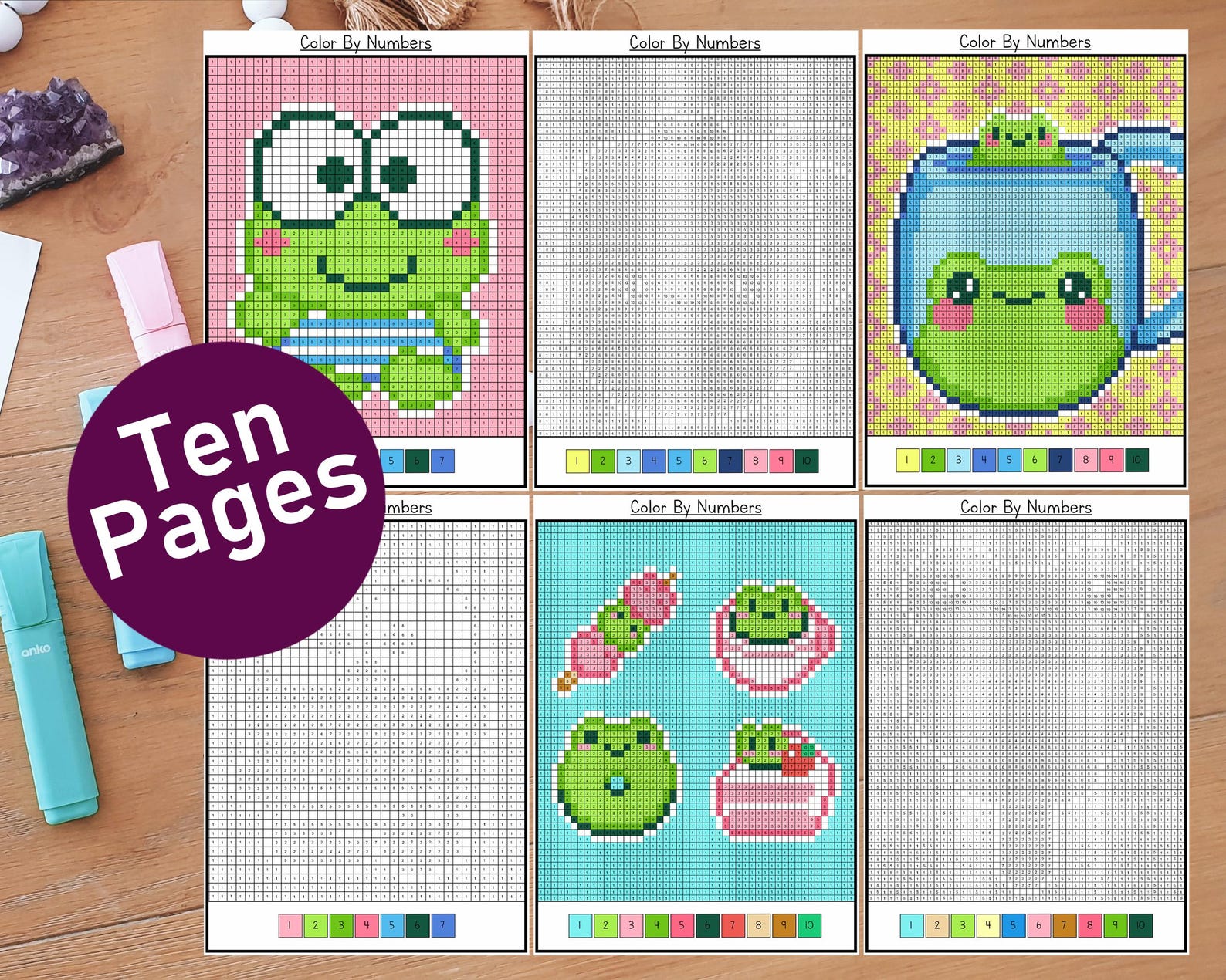 Pixel Frogs Color by Numbers Coloring Pack | Pets Coloring Pages ...