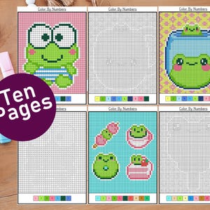 Pixel Frogs Color by Numbers Coloring Pack | Pets Coloring Pages ...