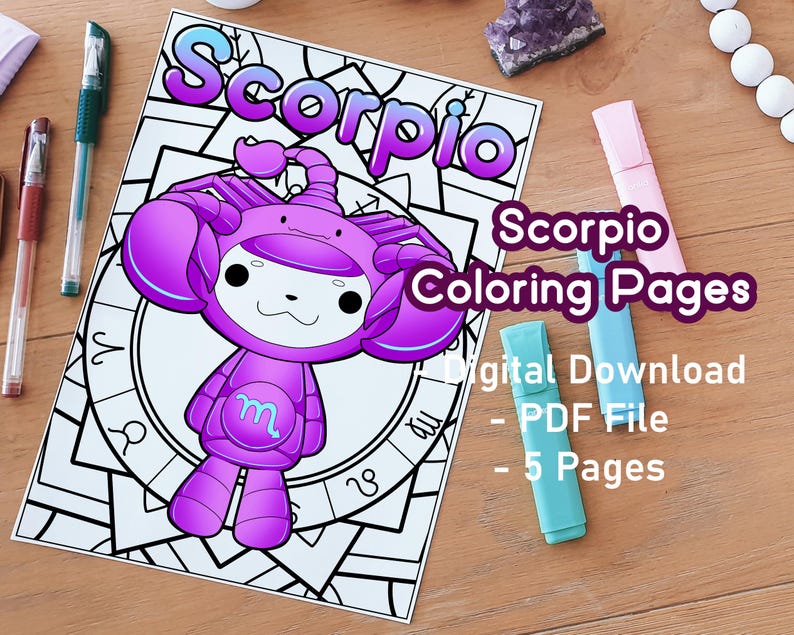 Scorpio Coloring Pages | Astrology Pack | Cute Zodiac | Printables ...