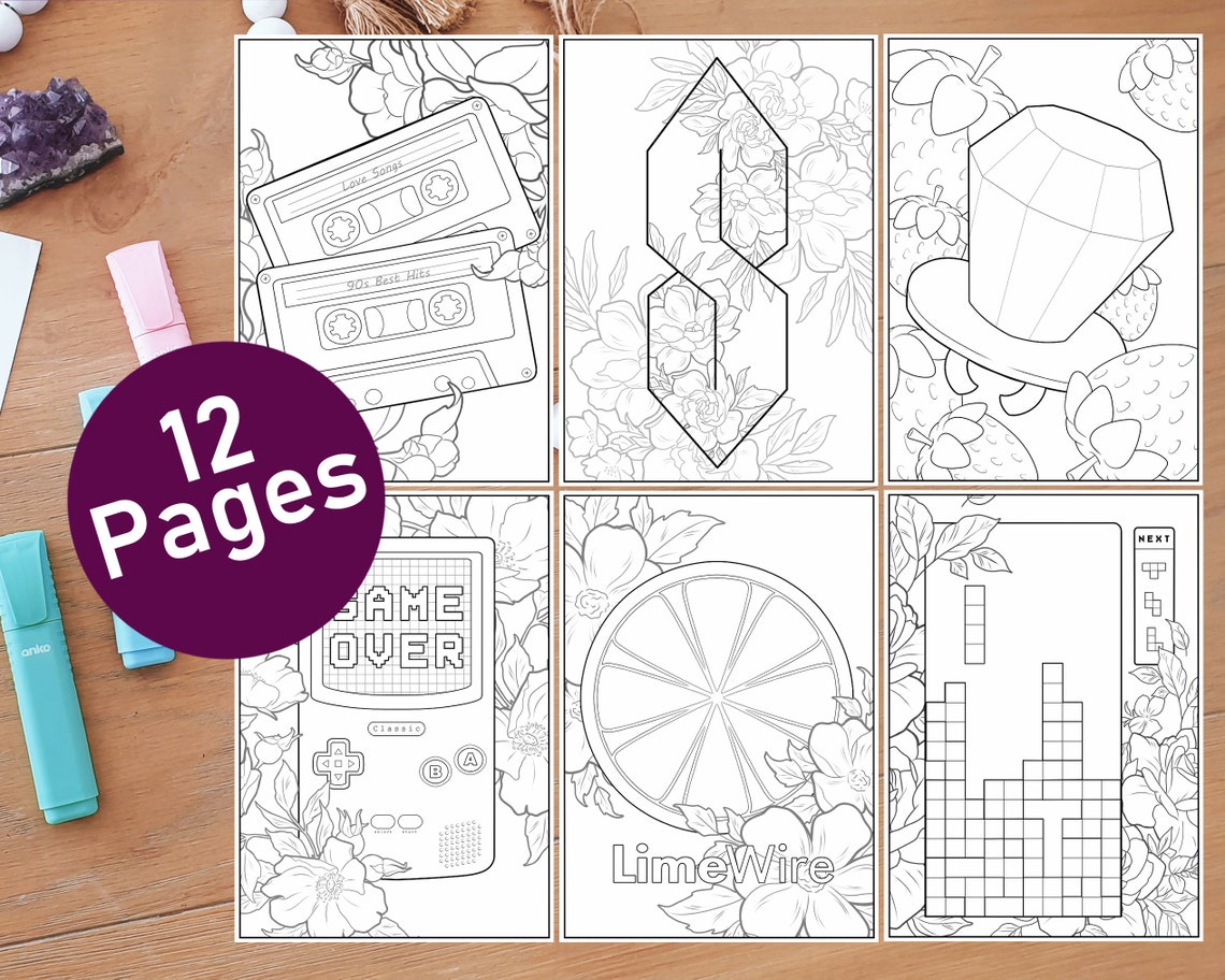 90s Nostalgia Coloring Pages | 90s Things | Adult Coloring Pack | Print ...