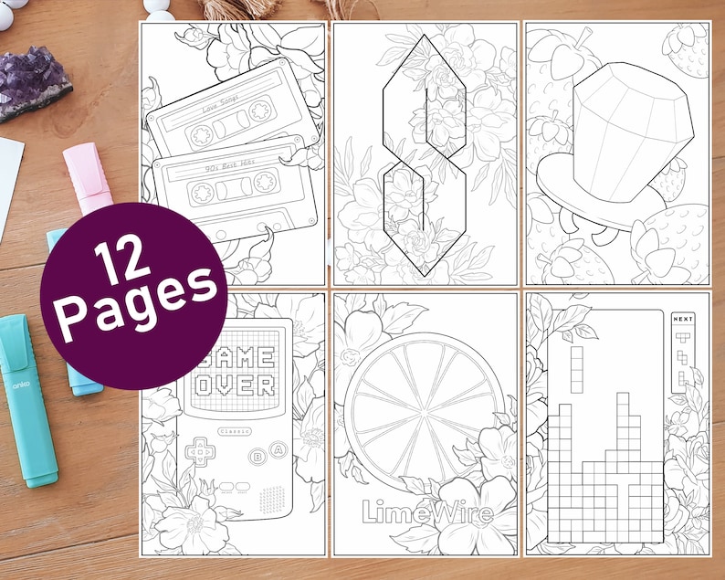 90s Nostalgia Coloring Pages: Retro Kawaii Designs (PDF Download) - Etsy