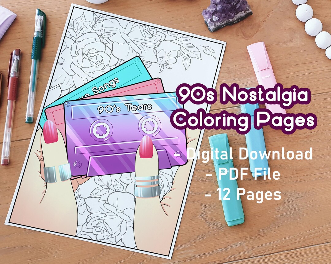 90s Nostalgia Coloring Pages Pack 3 | 90s Things | Adult Coloring Pack ...