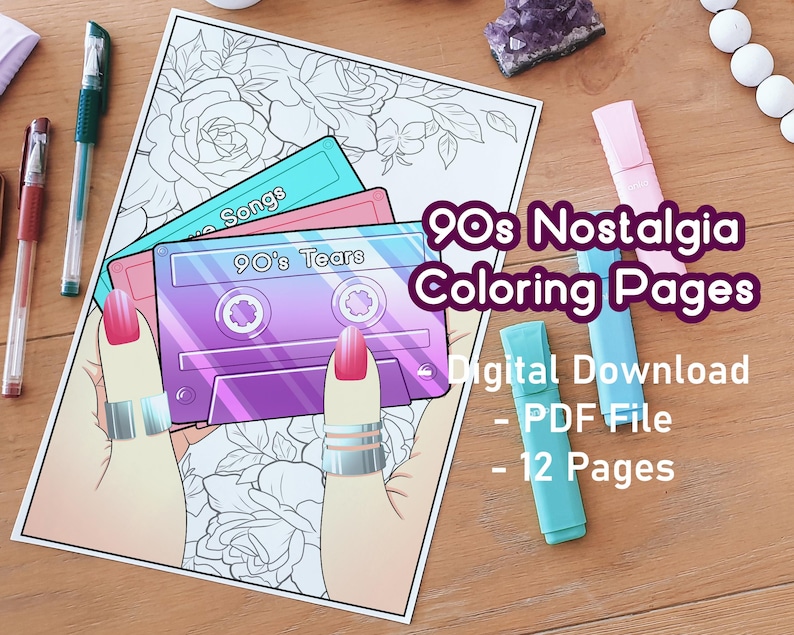 90s Nostalgia Coloring Pages Pack 3 | 90s Things | Adult Coloring Pack ...