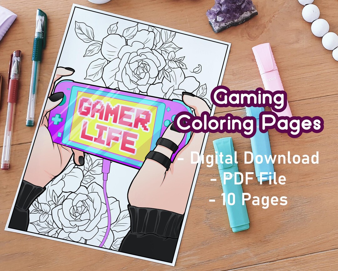 Gamer Coloring Pages: Floral Console Designs (PDF Download) - Etsy