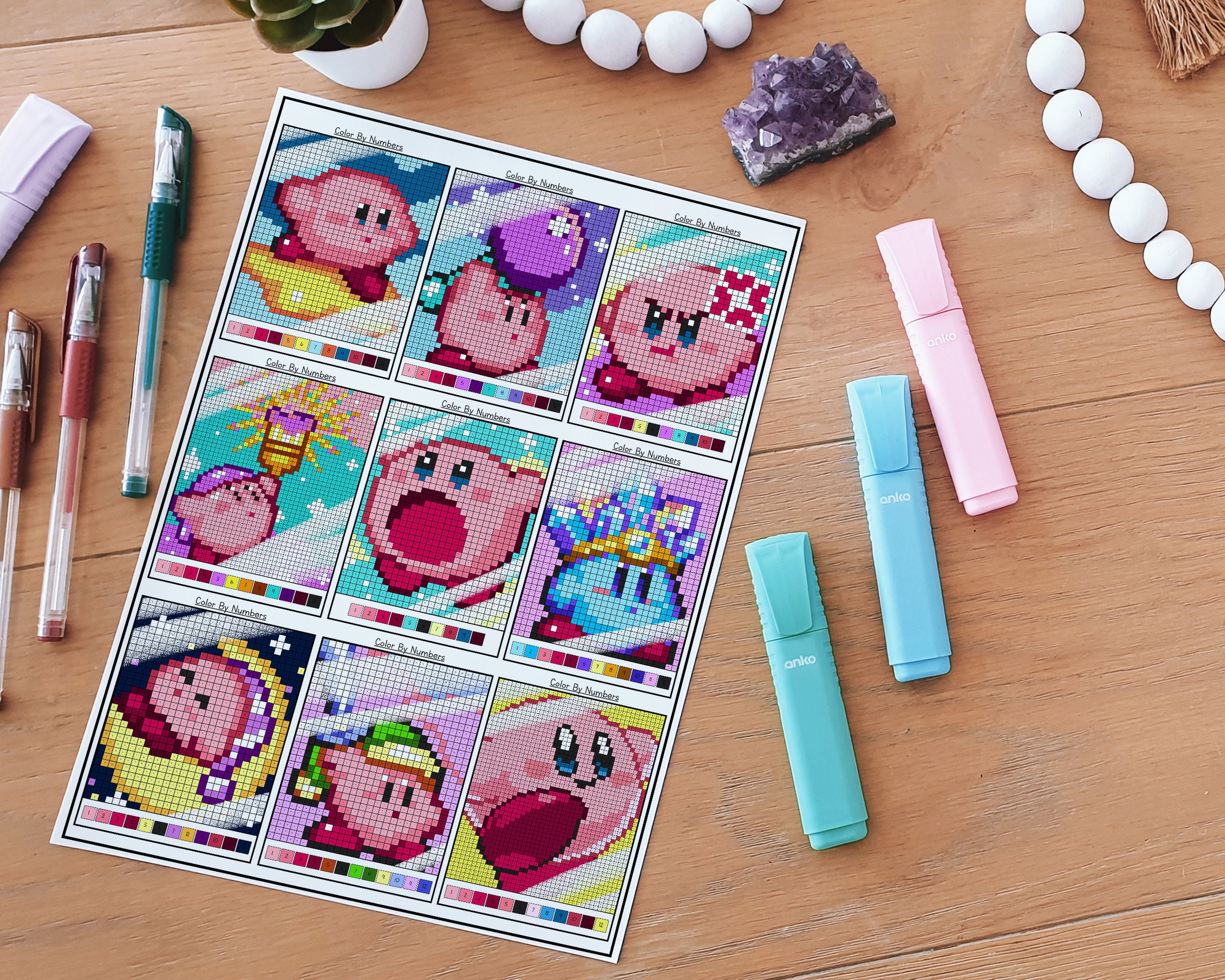 Kirby Color by Numbers | Printable | Gaming | Cute | Kawaii | Gamer ...