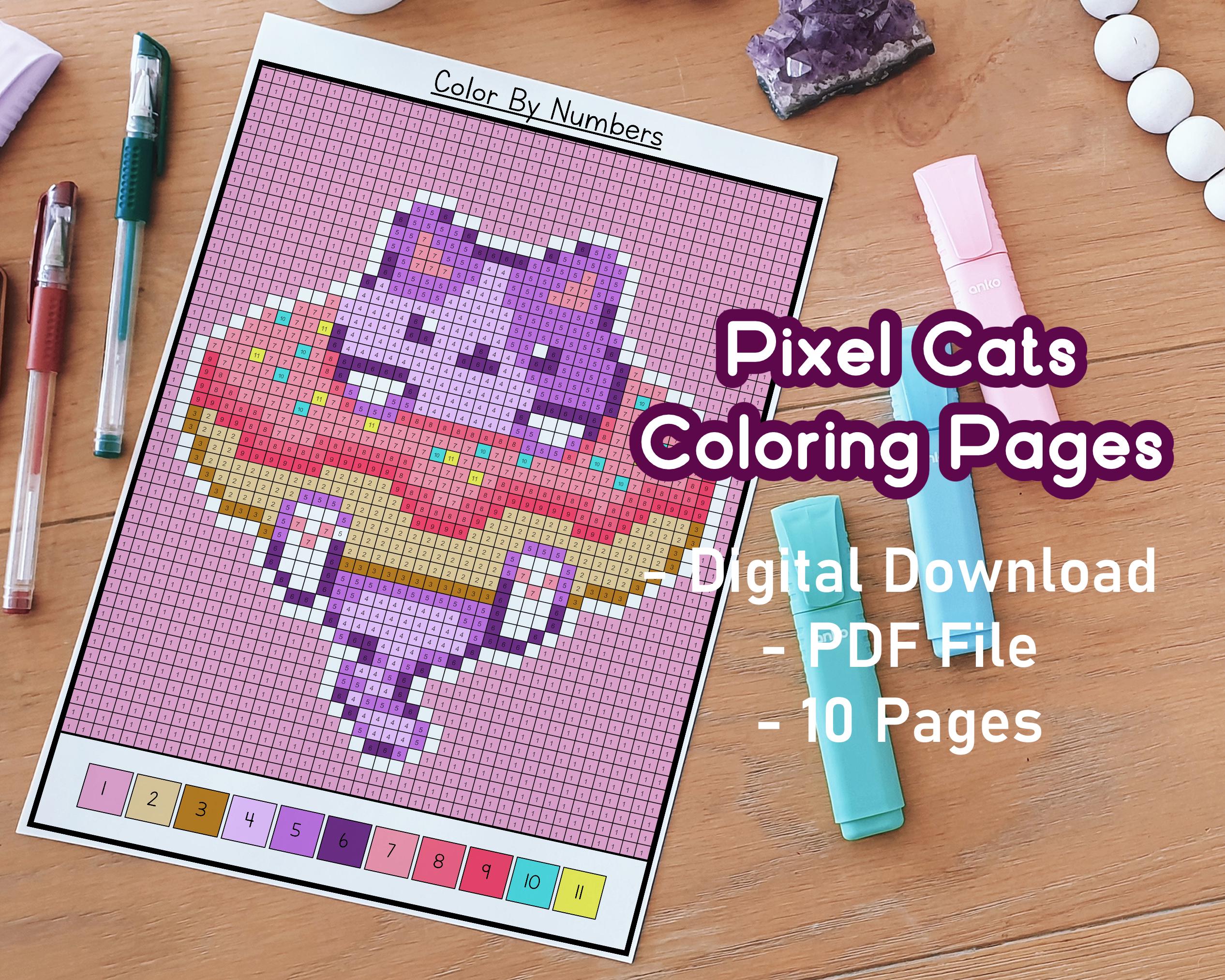 Pixel Cats Color by Numbers Coloring Pack | Pets Coloring Pages | Print ...