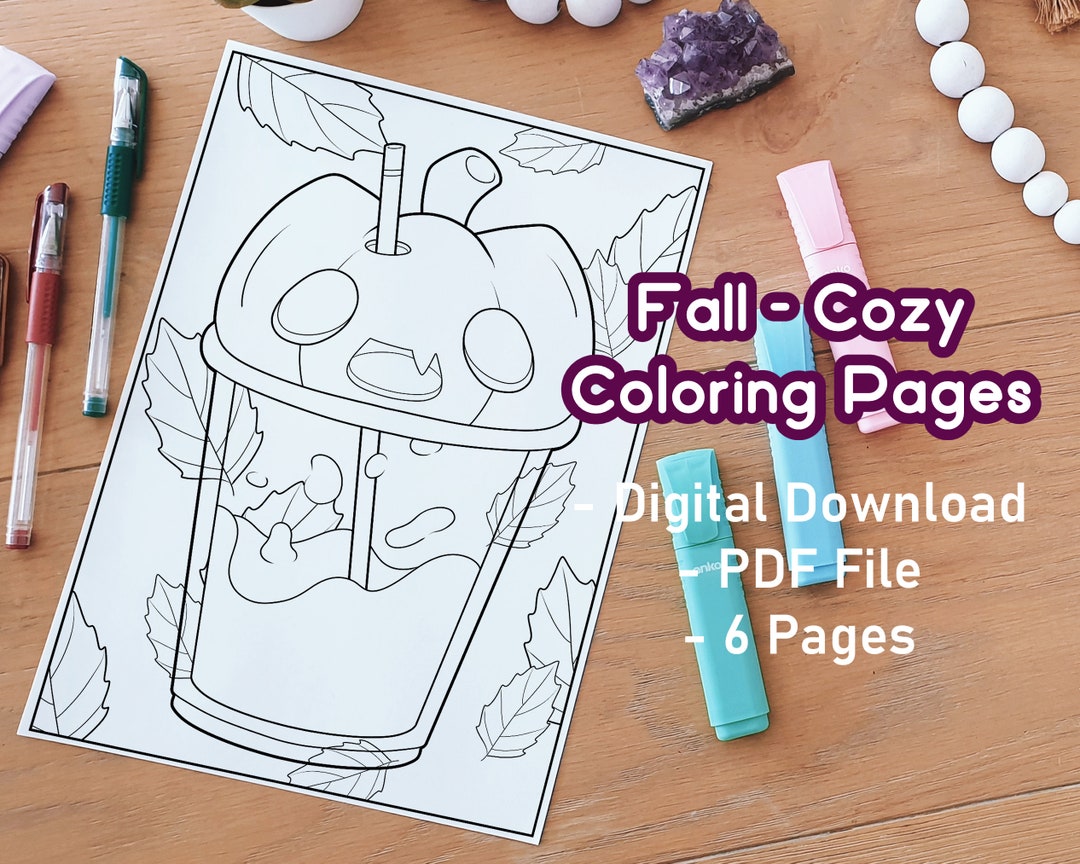 Autumn Coloring Pages: Set of 6 Cozy Fall Printables (digital Download ...