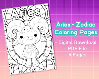 Printable Aries Zodiac Coloring Page – Celestial Astrology Art ...