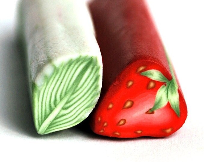 Strawberry Polymer Clay Cane, Strawberry Leaf Polymer Clay Cane, Raw ...