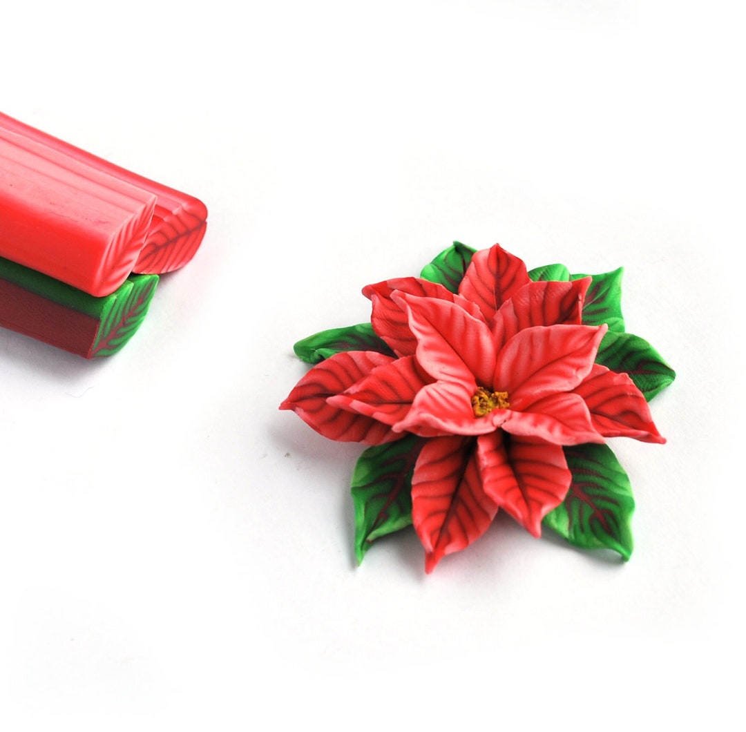 Set of 3 Petal Christmas Roses Polymer Clay Canes, Poinsettia Cane, Raw ...