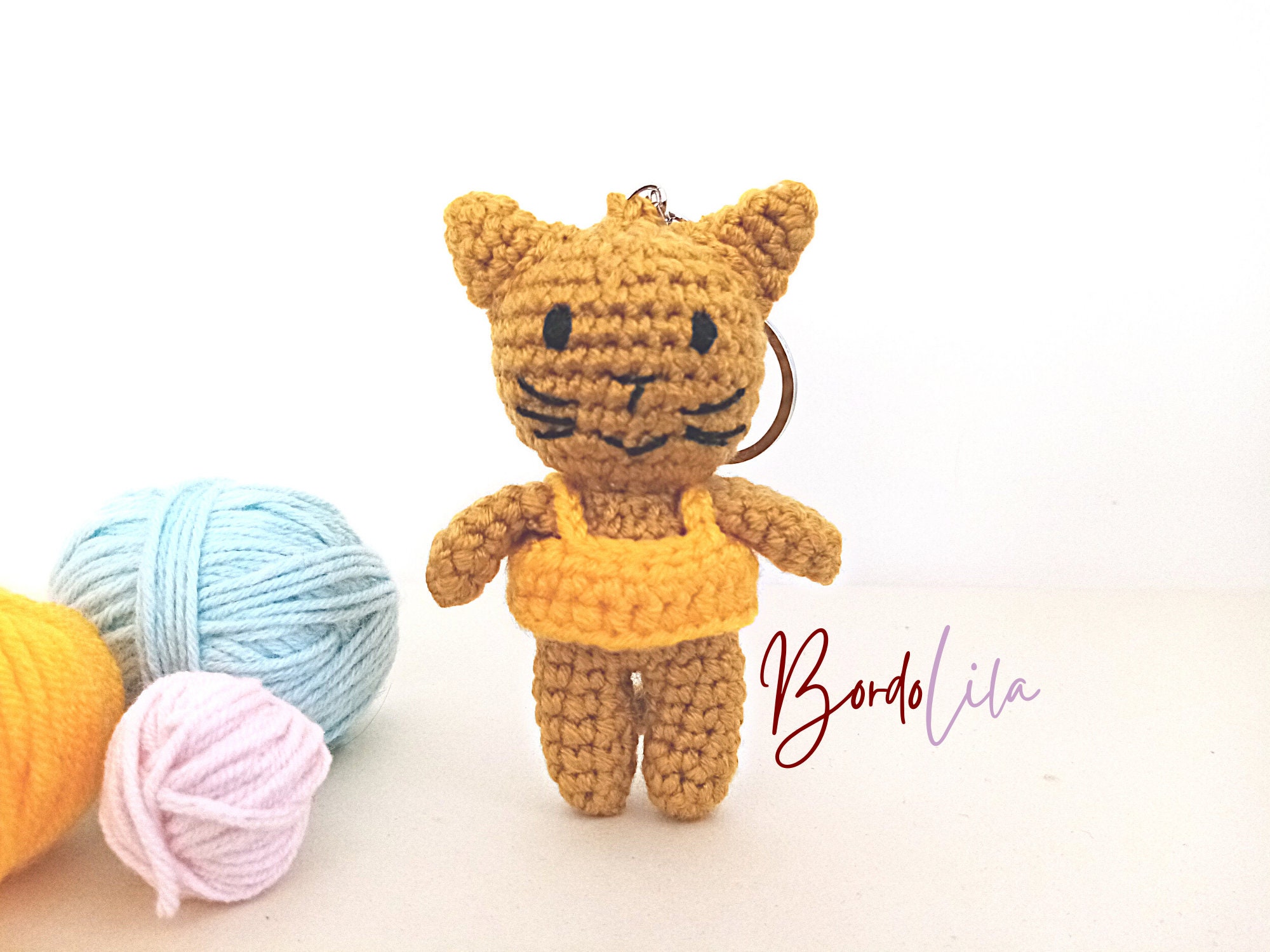 Amigurumi Cat Keychain, Handmade Crochet Miniature Cat Keychain, Tiny ...