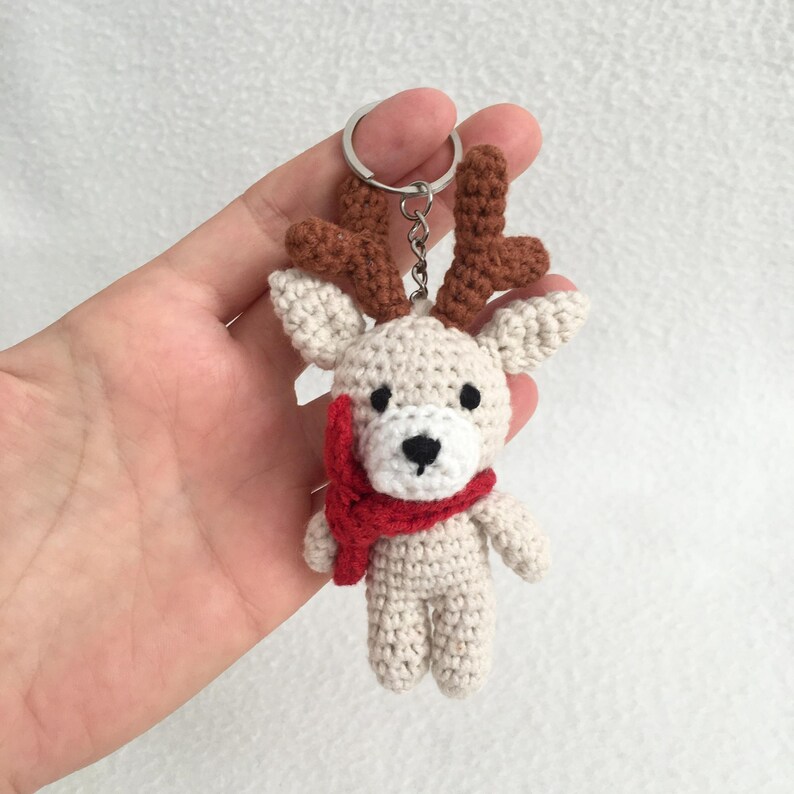 Crochet Reindeer Keychain: Handmade Amigurumi Deer With Scarf - Etsy