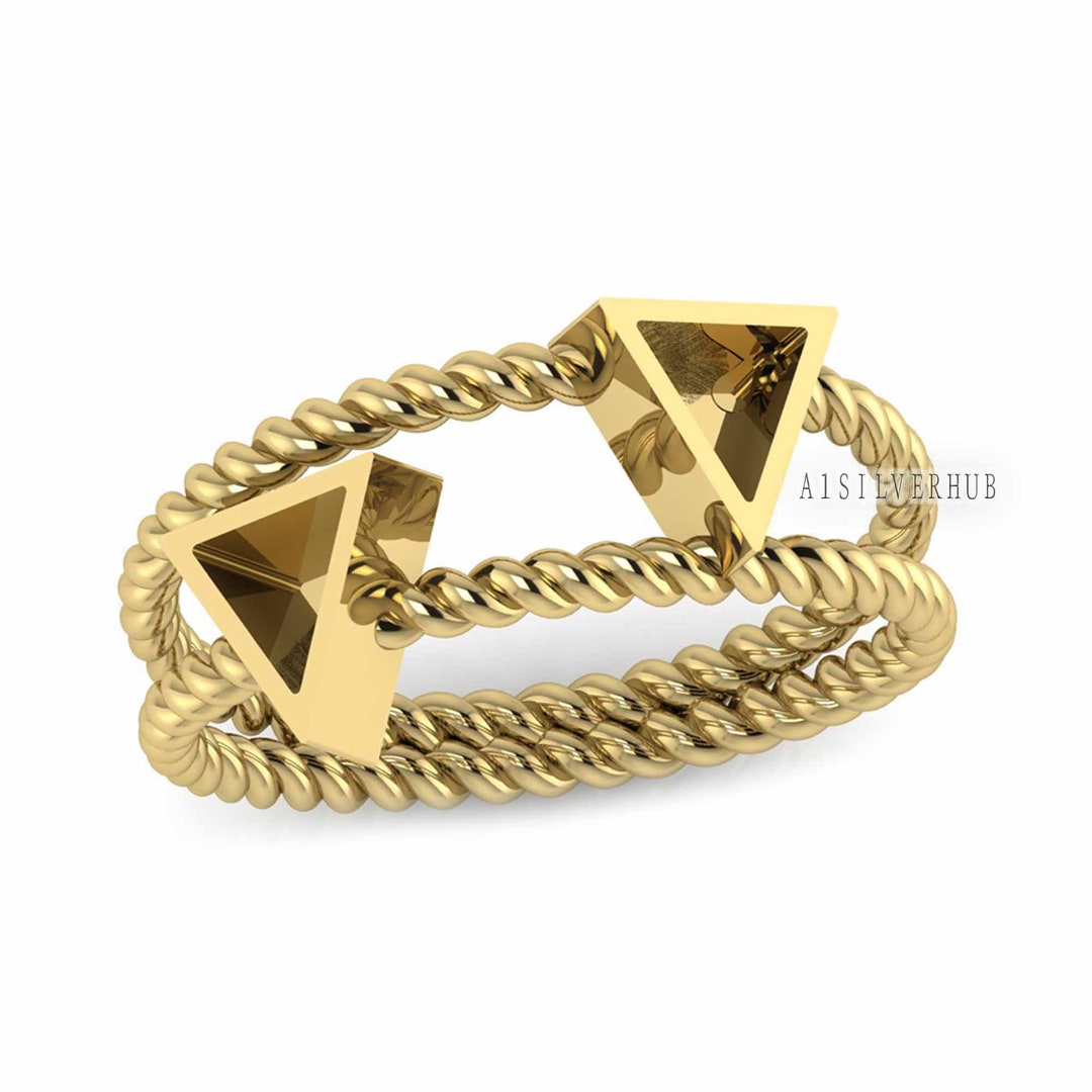 925 Sterling Solid Silver Triangle Shape Blank Bezel Twisted Band Ring ...