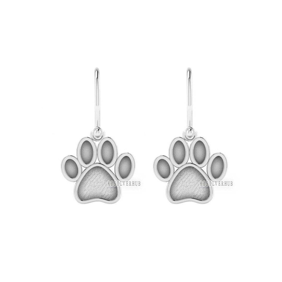 925 Sterling Silver Dog Paw Blank Bezel Dangle Earring Settings, Good ...