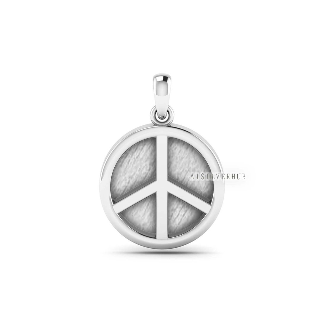 925 Sterling Solid Silver Peace Sign Blank Bezel Round Pendant, Good ...