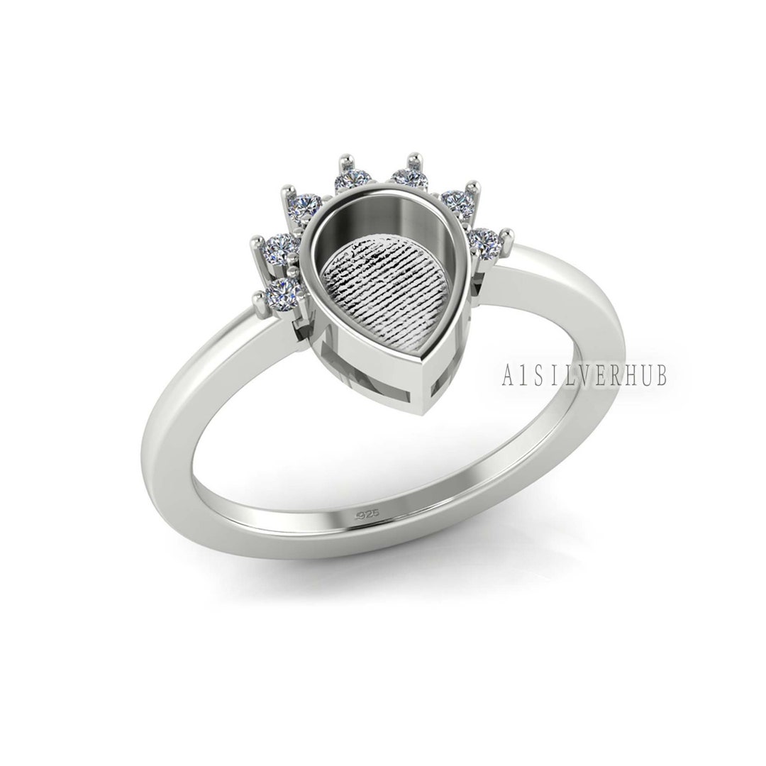 925 Sterling Solid Silver 6x8mm Pear Blank Bezel With Seven CZ Setted ...