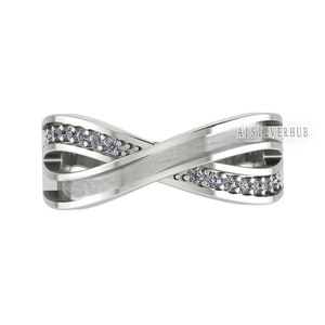 925 Sterling Solid Silver Infinity Ring With Blank Bezel and Zircon ...