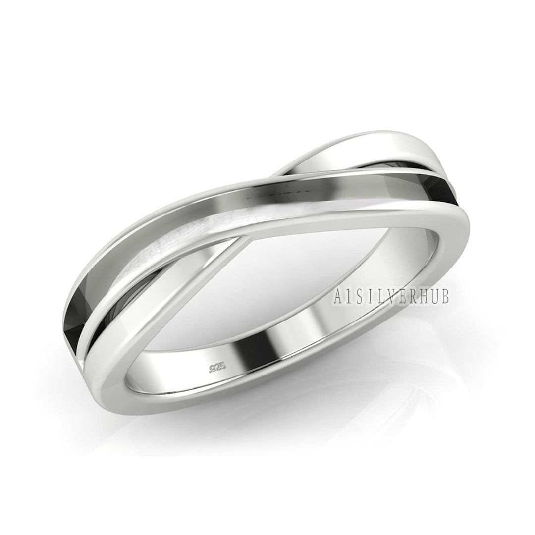 925 Sterling Solid Silver 3mm Wide Criss Cross Half Band Ring, Good for ...