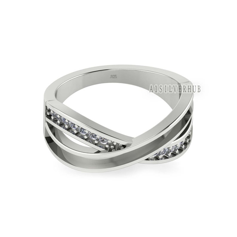 925 Sterling Solid Silver Infinity Ring With Blank Bezel and Zircon ...