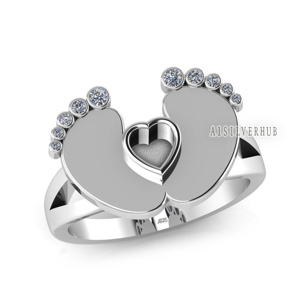 925 Sterling Silver Baby Foot Heart Blank Bezel Ring Setting, Good for ...