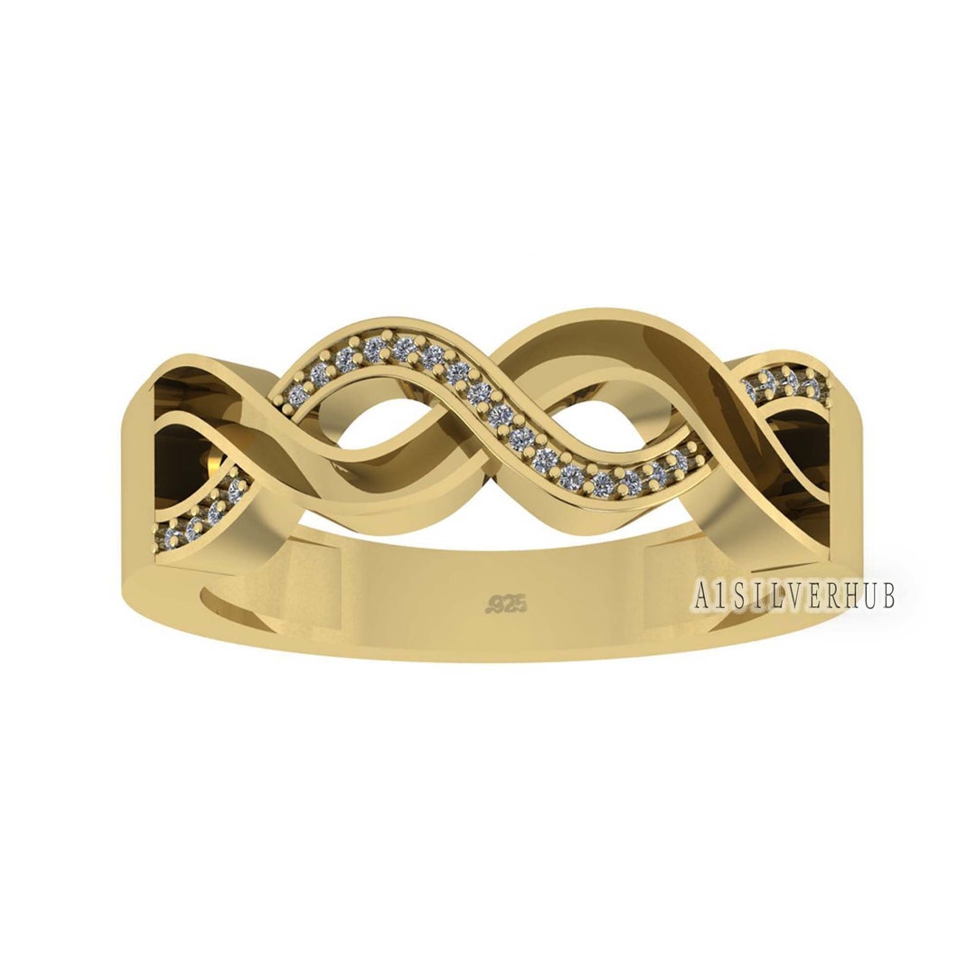 925 Sterling Silver Infinity Band Ring, Blank Channel, Zircon Inlay ...