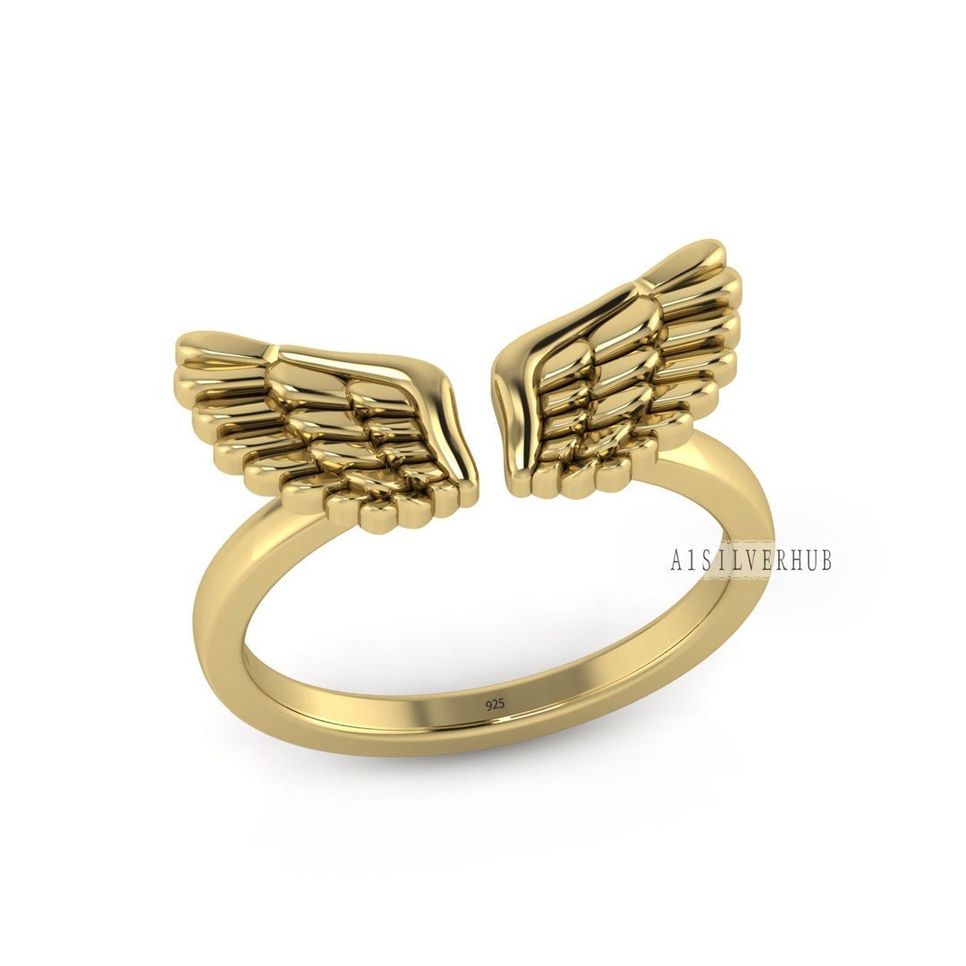 Silver Adjustable Ring, Angel Wing Ring, Gold Adjustable Angel Wing ...