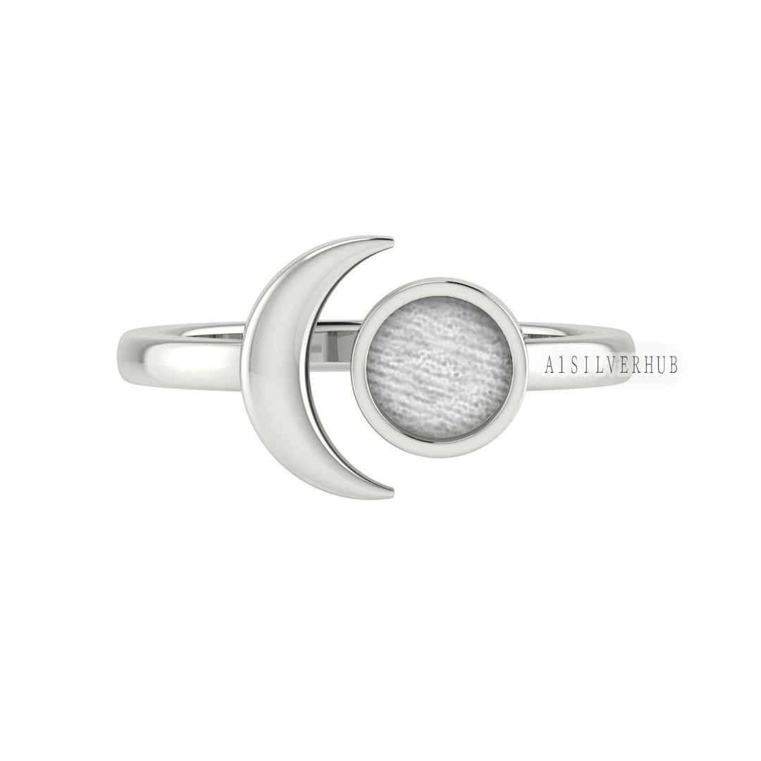 925 Sterling Solid Silver Half Crescent Moon 6mm Round Blank Bezel ...