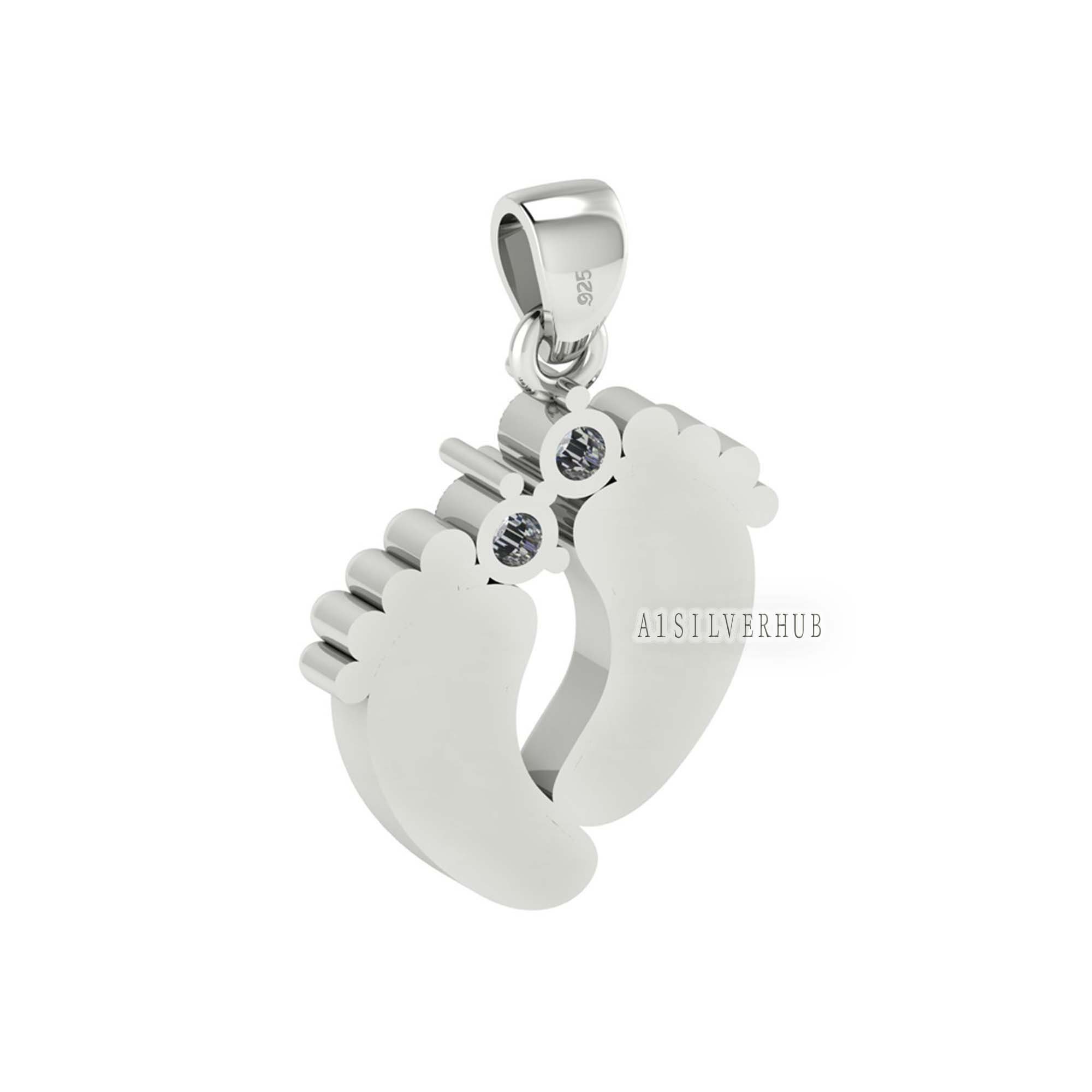 925 Sterling Silver Baby Foot Pendant Blank Bezel With CZ Setted, for ...