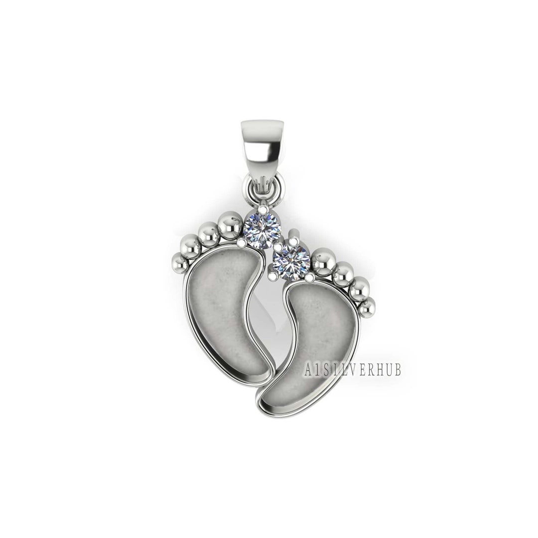 925 Sterling Silver Baby Foot Pendant Blank Bezel With CZ Setted, for ...
