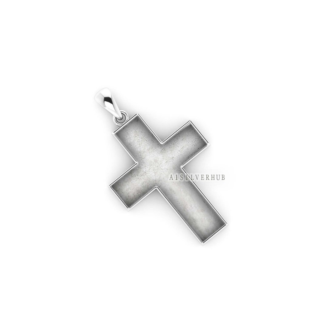 925 Sterling Solid Silver Cross Shape Blank Bezel Pendant Setting, Good ...