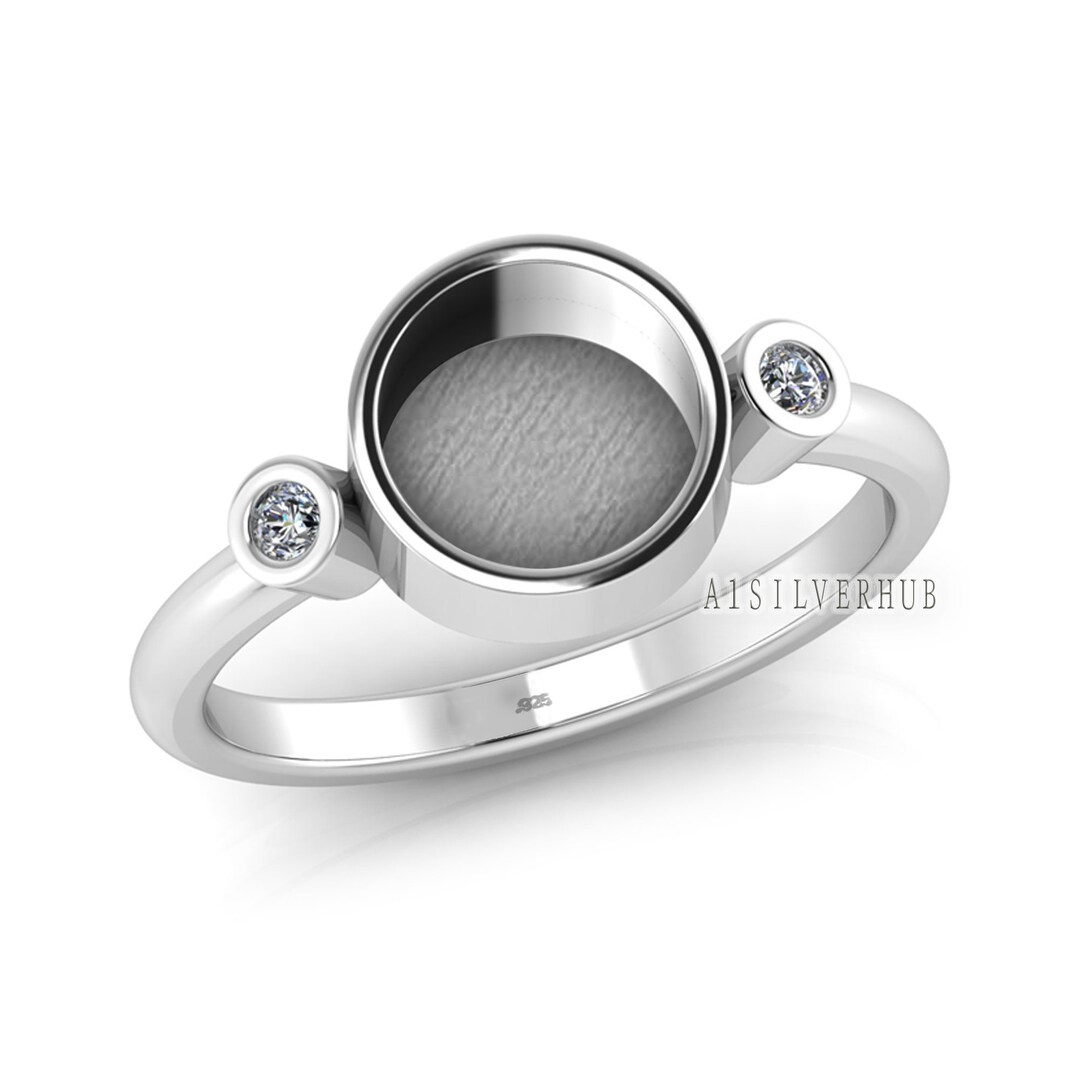 925 Sterling Solid Silver Round 8mm Blank Bezel With CZ Setted Ring ...