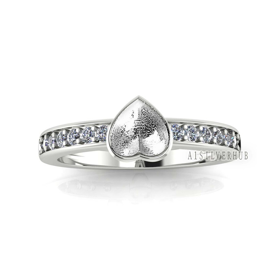 925 Sterling Solid Silver 6mm Heart Blank Bezel With CZ Setted on Band ...