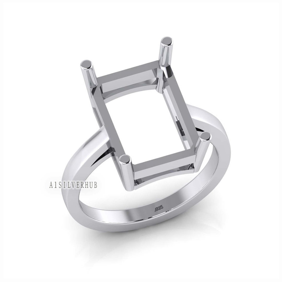 925 Sterling Solid Silver 6x4mm to 13x18mm Rectangle Blank 4 Prong ...