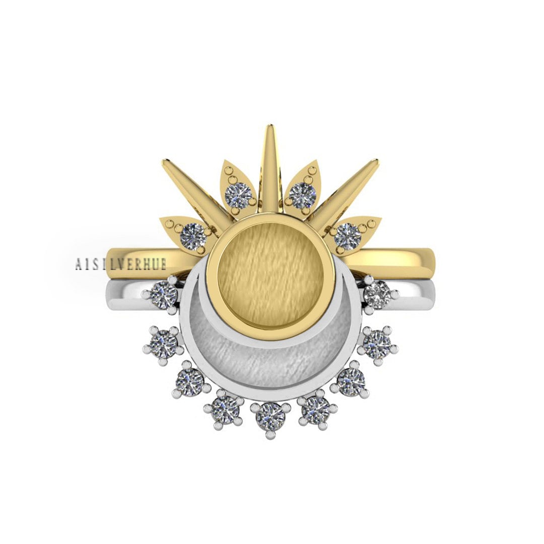 925 Sterling Silver Celestial Pandora Sun/moon Blank Bezel Ring Set ...