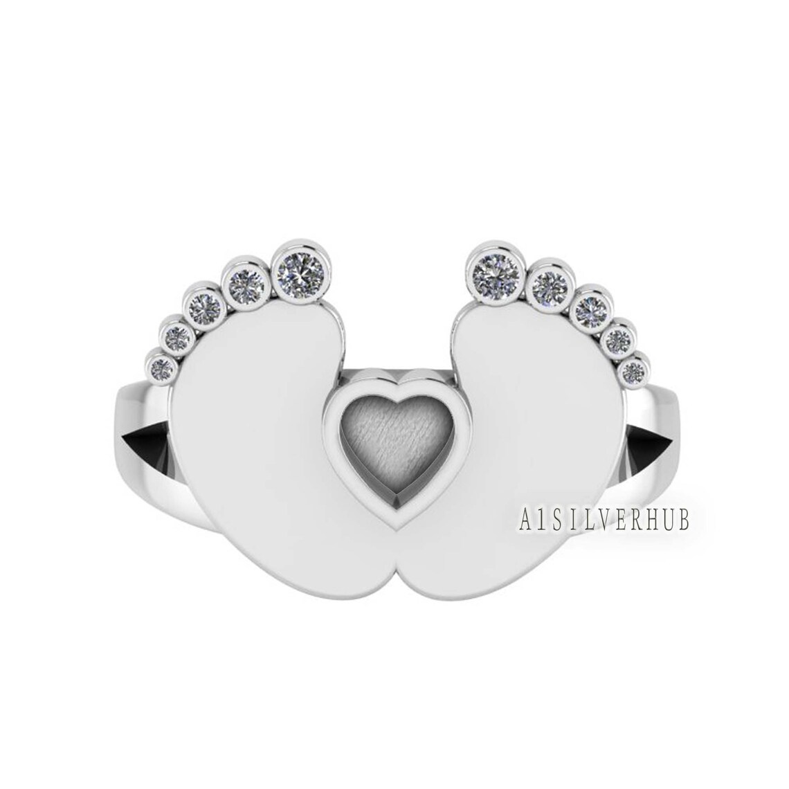 925 Sterling Silver Baby Foot Heart Blank Bezel Ring Setting, Good for ...