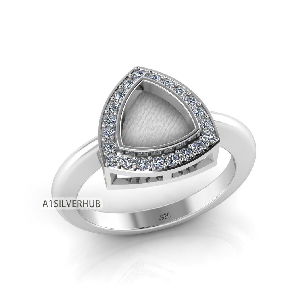 925 Sterling Solid Silver Trillion Shape 8mm Blank Bezel With CZ Setted ...