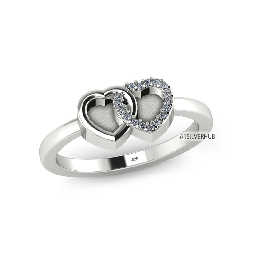 925 Sterling Solid Silver Heart Shape 5mm Blank Bezel With Zircon ...