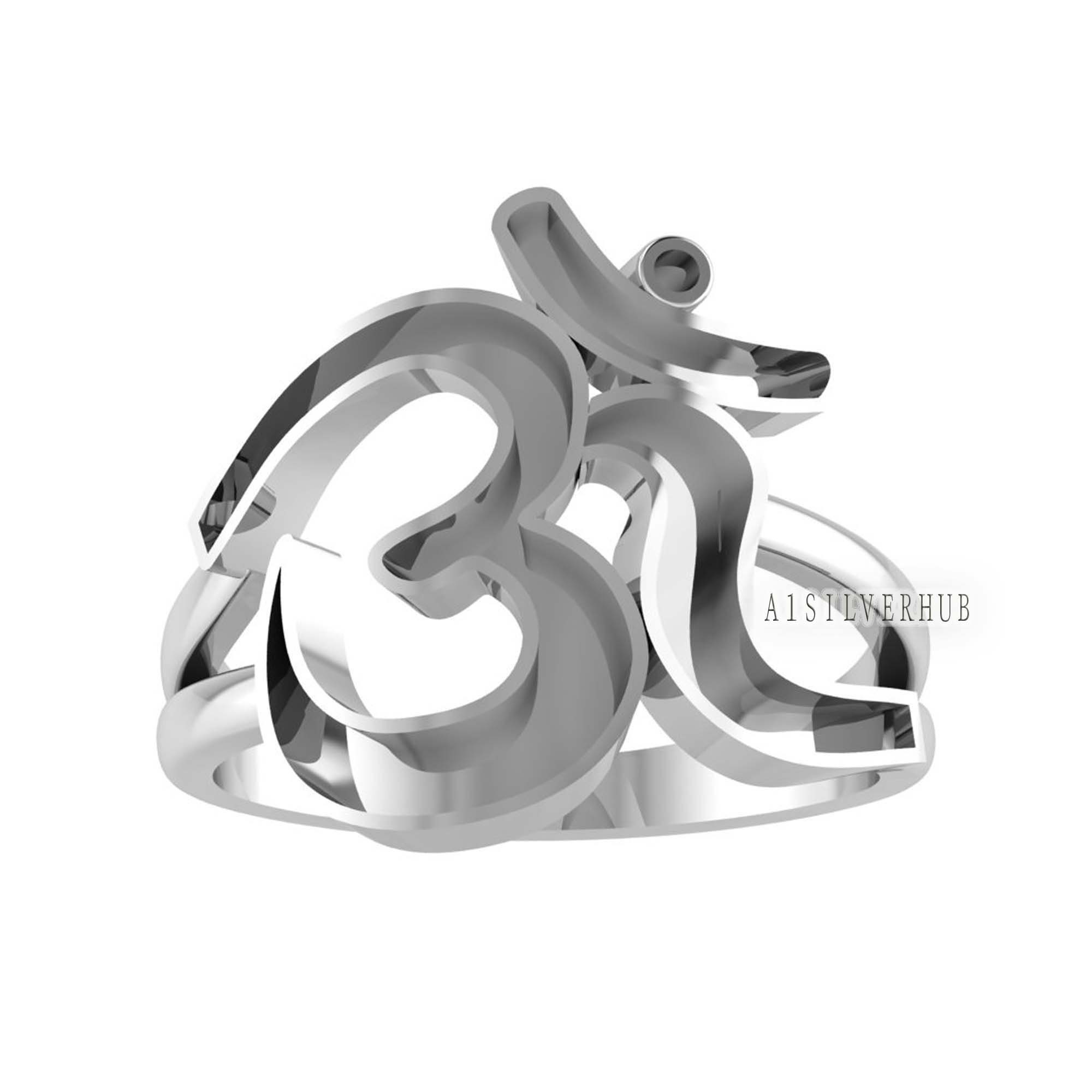 925 Sterling Solid Silver Symbol of Hinduism OM Ring, Blank Wide ...