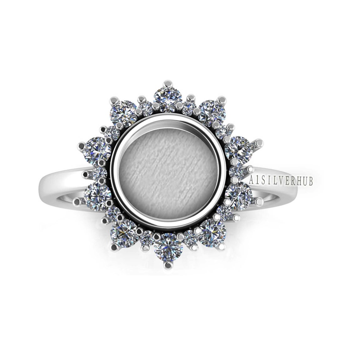 925 Sterling Solid Silver Round 8mm Blank Bezel With CZ Setted ...